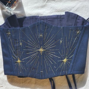 Handmade Underbust Corset With Golden Starburst Embroidery – Custom ...