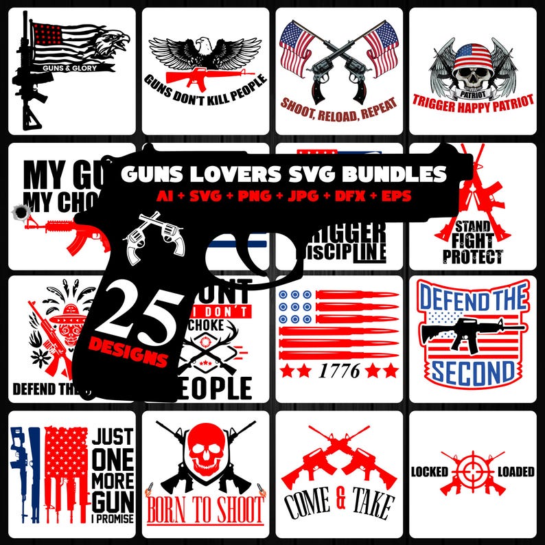 25 Gun Lover SVG Bundle, Pro Gun Amendment Skull Rifle Designs, Png Jpg ...