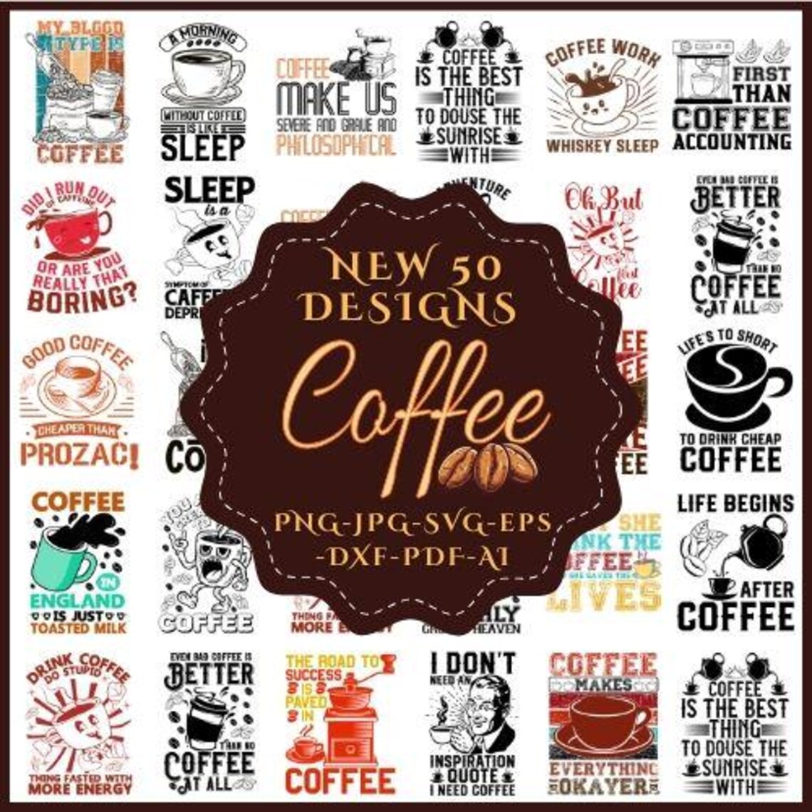 50 Coffee SVG Bundle | Coffee Cup SVG Designs | Coffee Clipart | Coffee ...