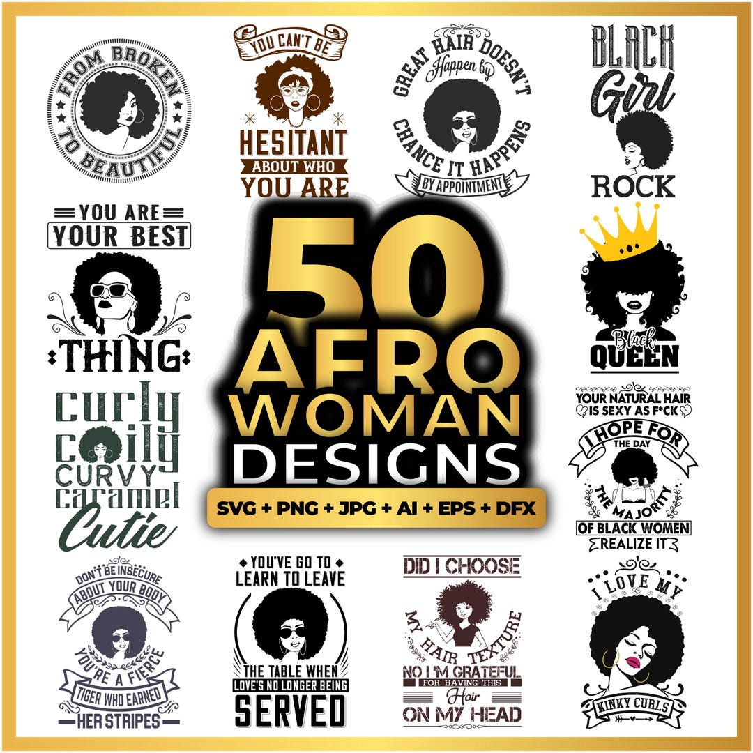 50 Afro Girl SVG Bundle, Black Girl PNG Clipart, African American Woman ...