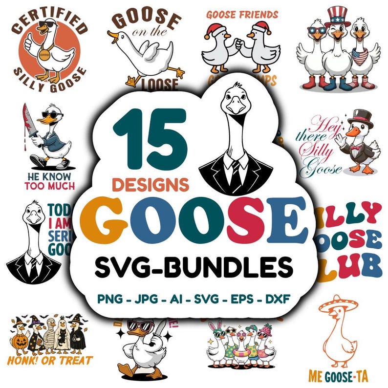 Goose SVG Bundle, Funny Cute Goose Clipart and Vector Cut Files, Silly ...