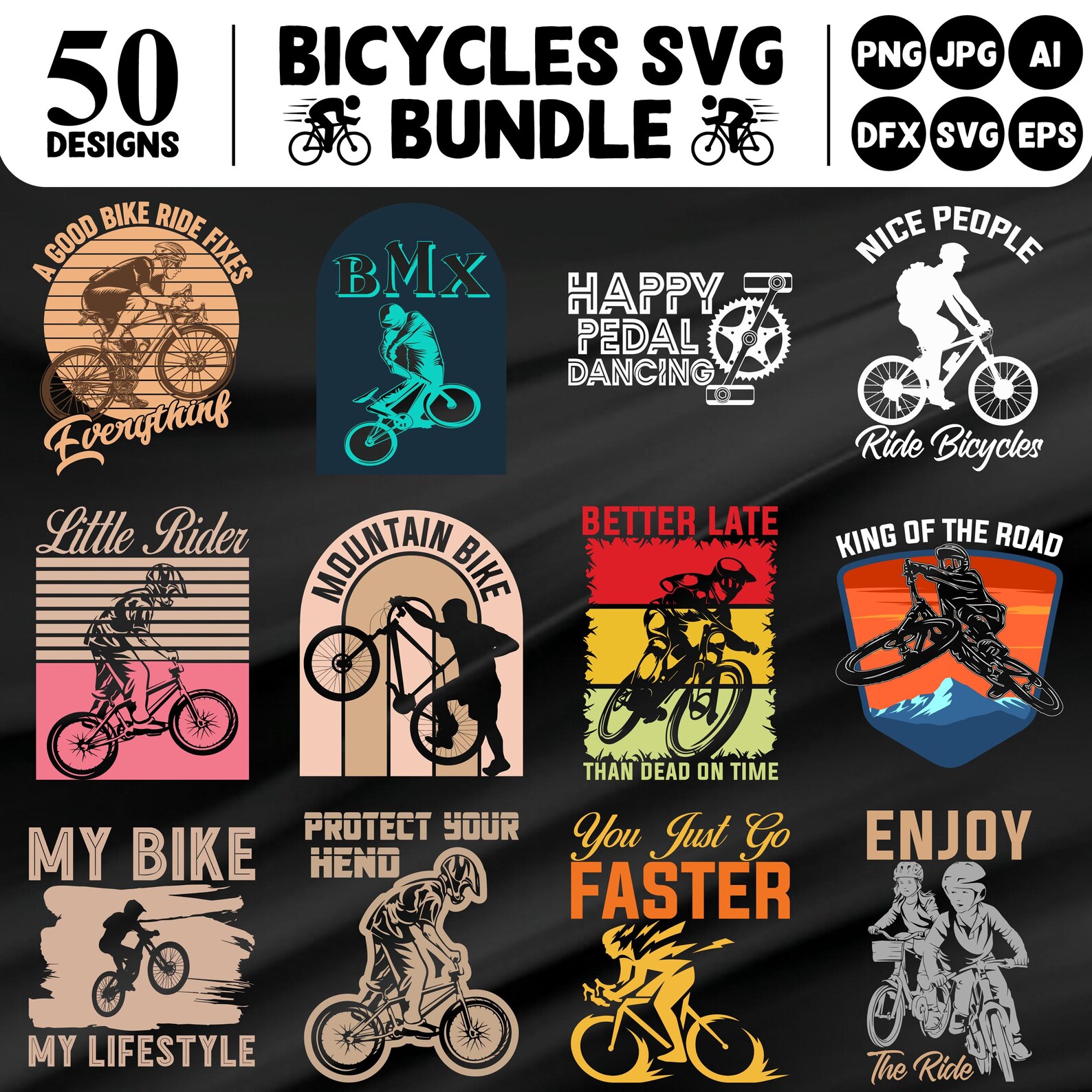 50 Bicycle SVG Bundle: Mountain Bike & Cycling Clipart (digital ...