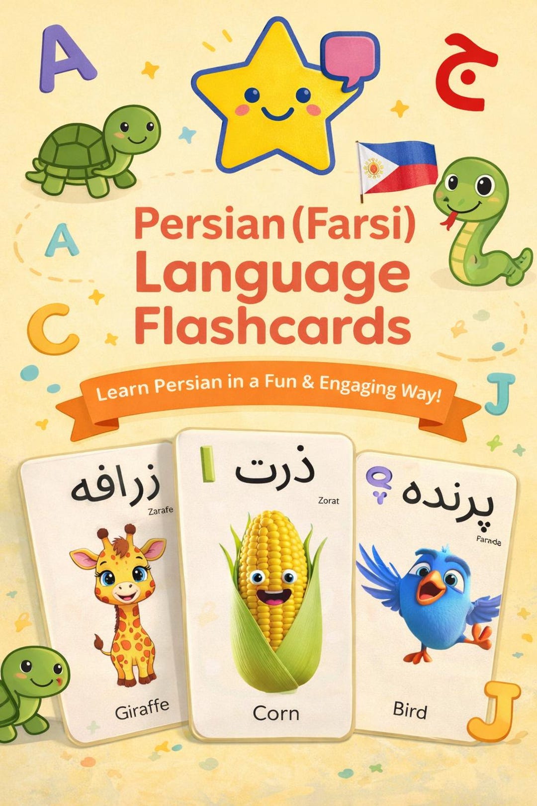 Persian Alphabet Flashcards: Farsi Learning Cards, Montessori Printable ...