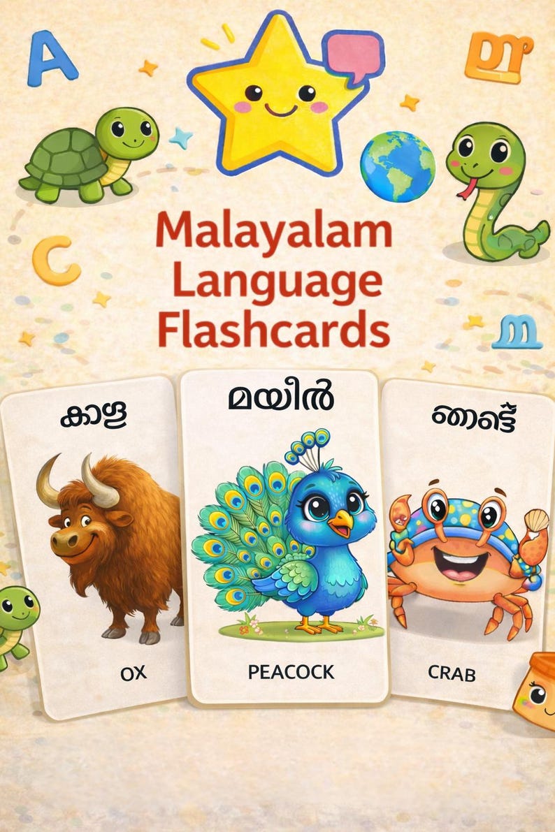 Malayalam Alphabet Flashcards: Montessori Learning Cards (digital ...