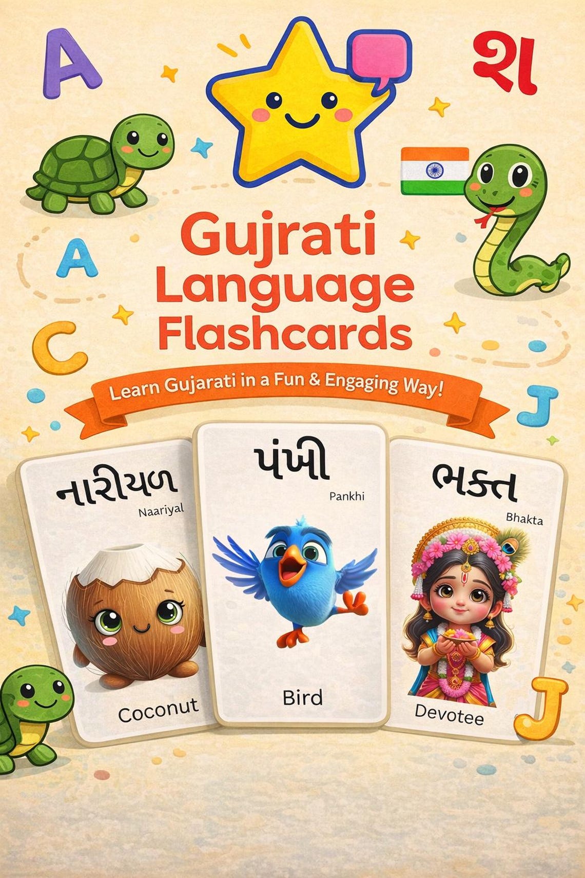 Gujarati Alphabet Flashcards: Montessori Learning Cards (digital ...
