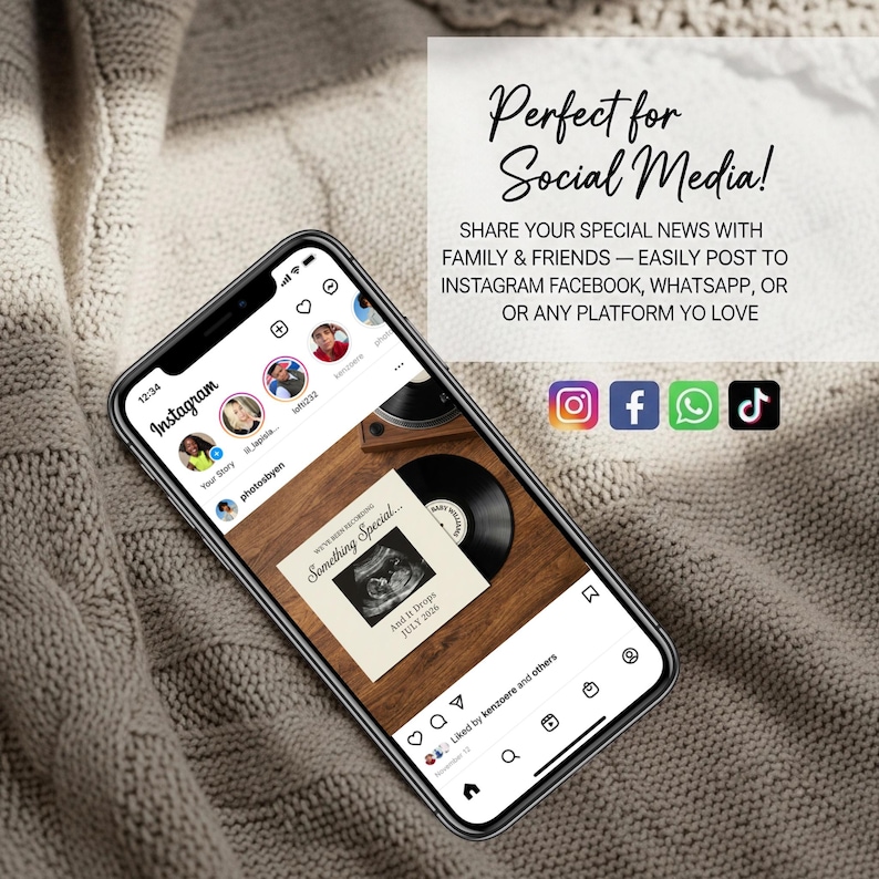 Vinyl Record Pregnancy Announcement: Retro Music Theme (digital ...