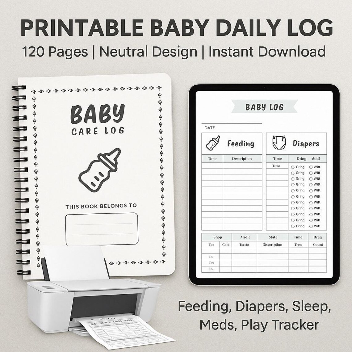 Baby Daily Log Printable – Newborn Care Tracker PDF – Feeding, Diaper ...