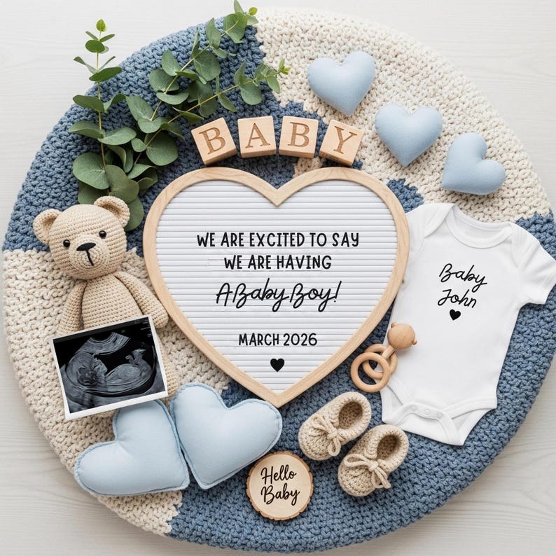 Boy Pregnancy Announcement Digital, Baby Announcement, Blue Gender ...