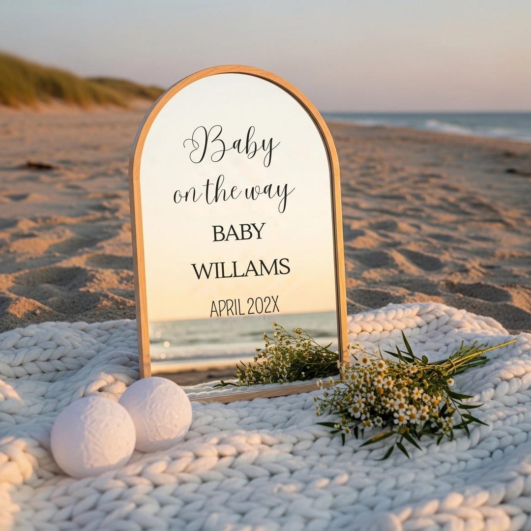 Beach Pregnancy Announcement Template | Mirror Baby Reveal | Sea Theme ...
