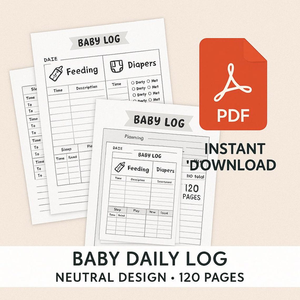 Baby Daily Log Printable – Newborn Care Tracker PDF – Feeding, Diaper ...