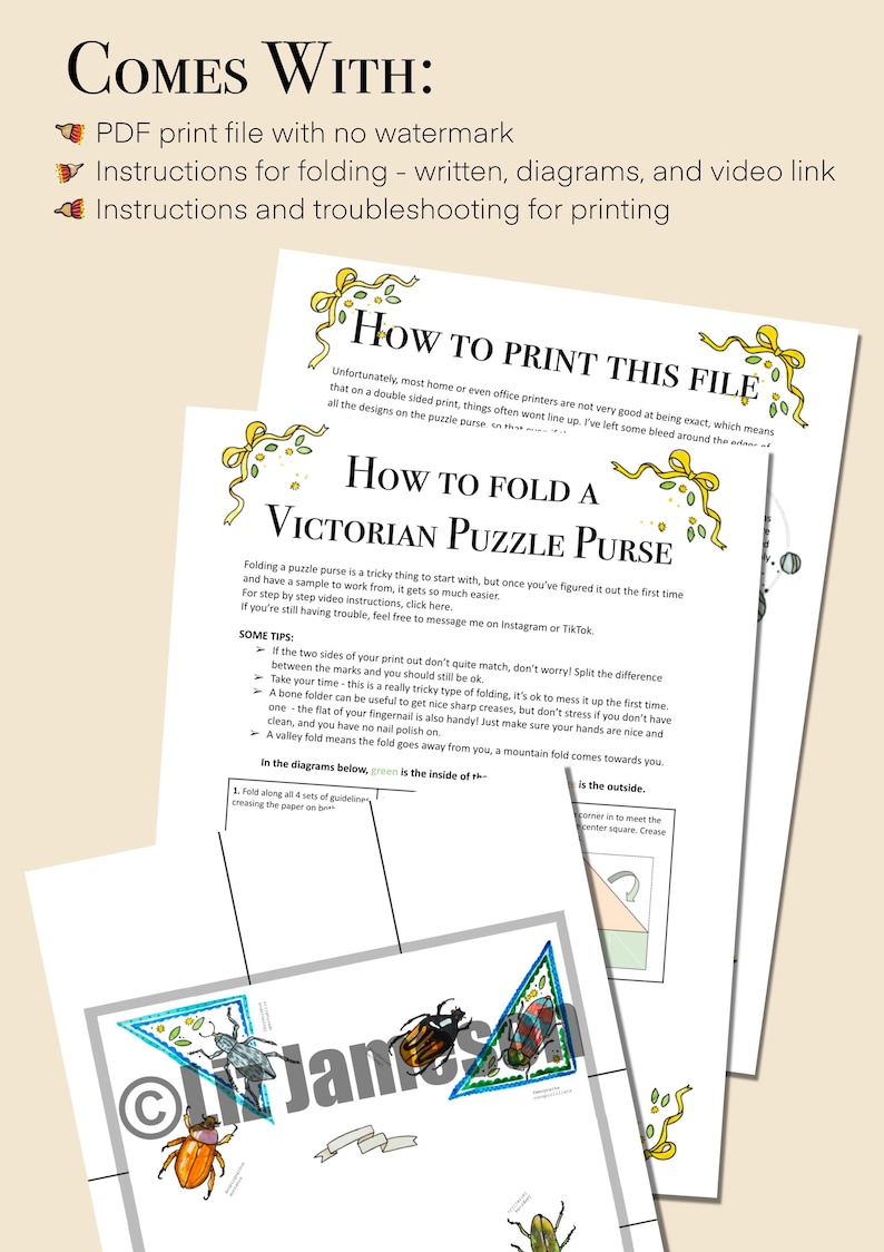 Victorian Puzzle Purse Template - Australian Native Insects - PDF Print ...