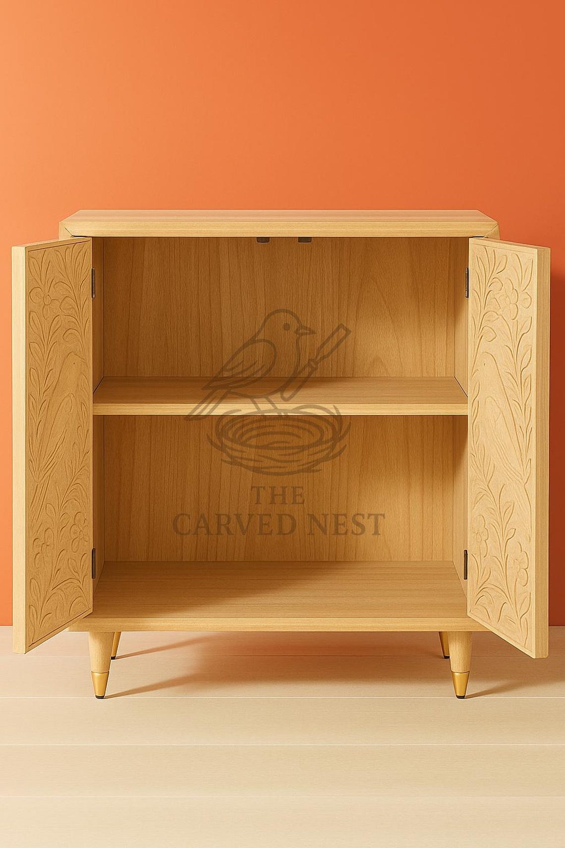 Free Tariff! Handcrafted Wooden Cabinet: Bird & Floral Carving, Natural ...