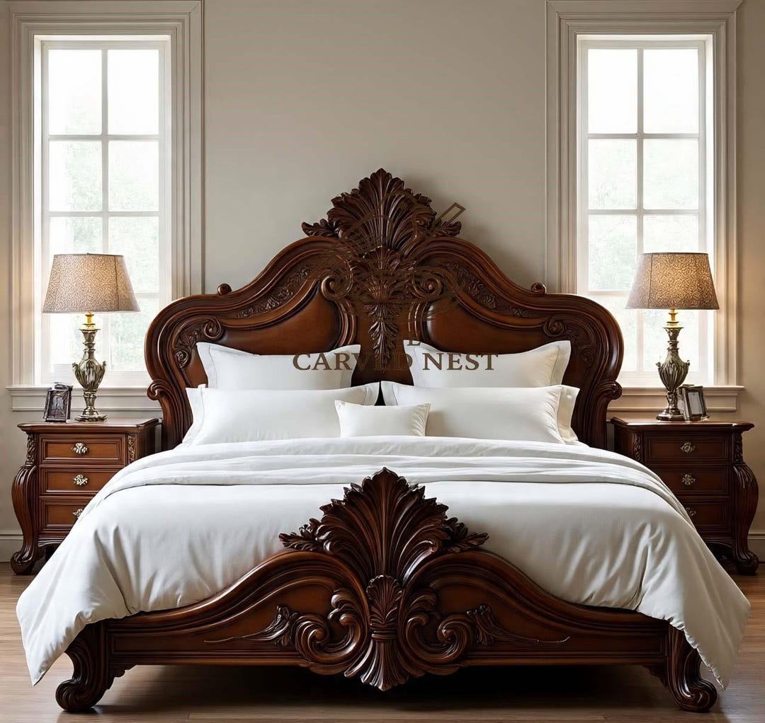 Royal Hand Carved Solid Wood Bed | Grand Baroque Headboard Footboard ...