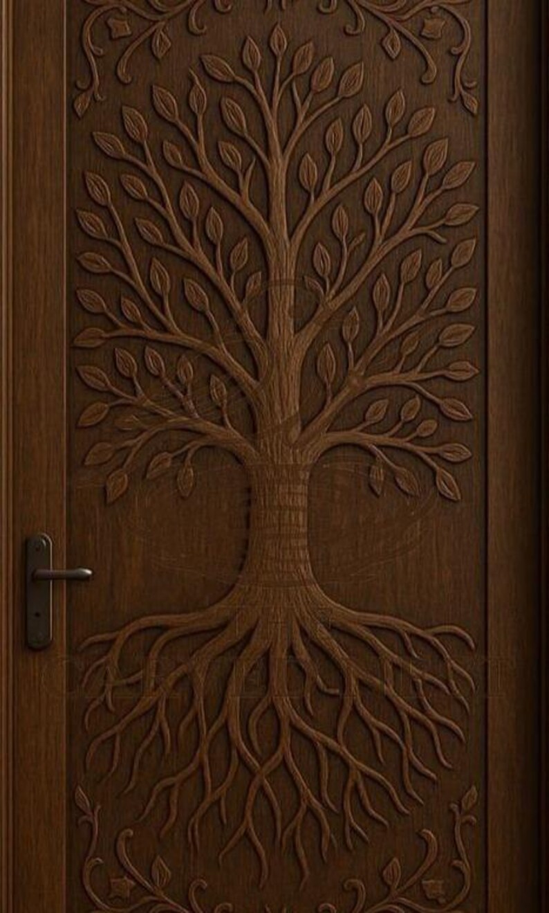 Handcarved Solid Wood Door – Tree of Life Design | Spiritual Entryway ...