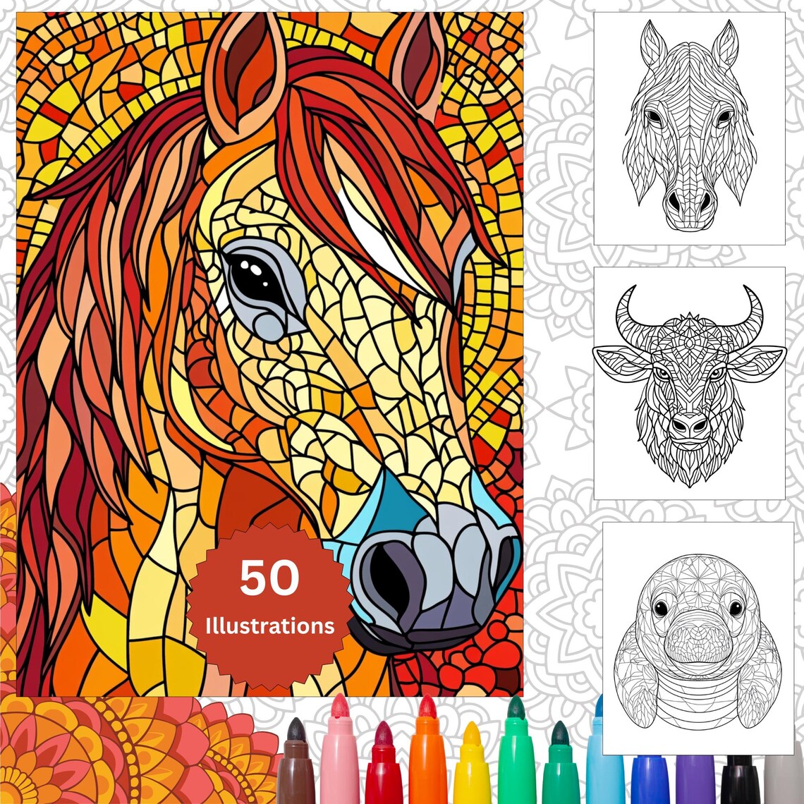 Animals Mandala: Coloring Book for Kids and Adults | Stress Relief ...