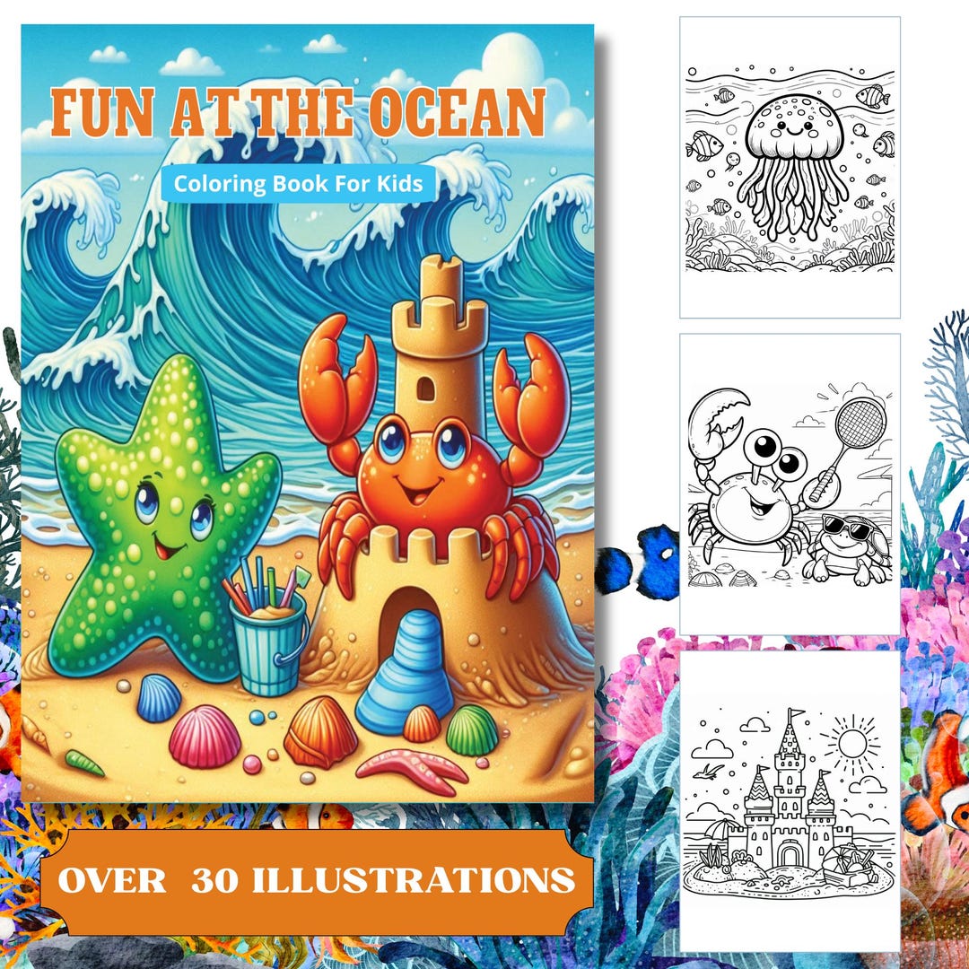 Fun at the Ocean Coloring Book for Kids | Ocean Animals Coloring Pages ...