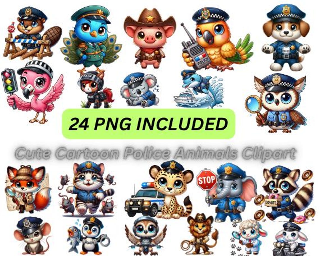24 PNG Watercolor Policeman Clipart,cute Cartoon Police Animals Clipart ...