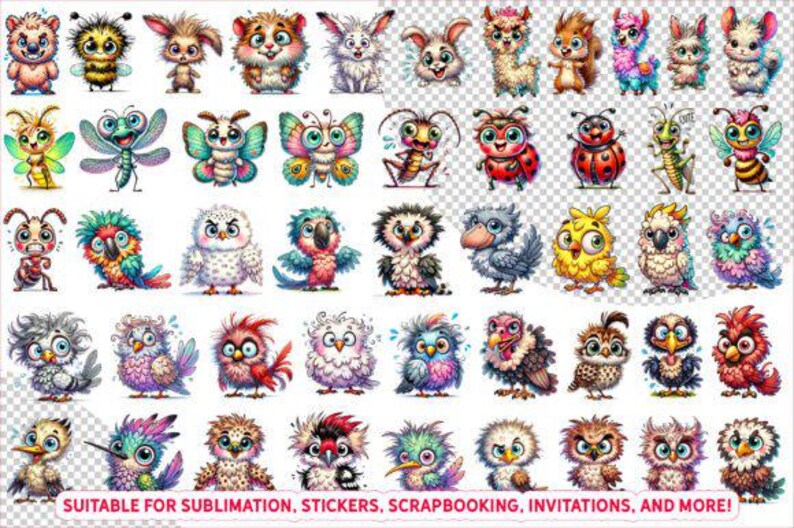 250+ Funny Animals Clipart Stickers PNG, Cute Watercolor Baby Animals ...
