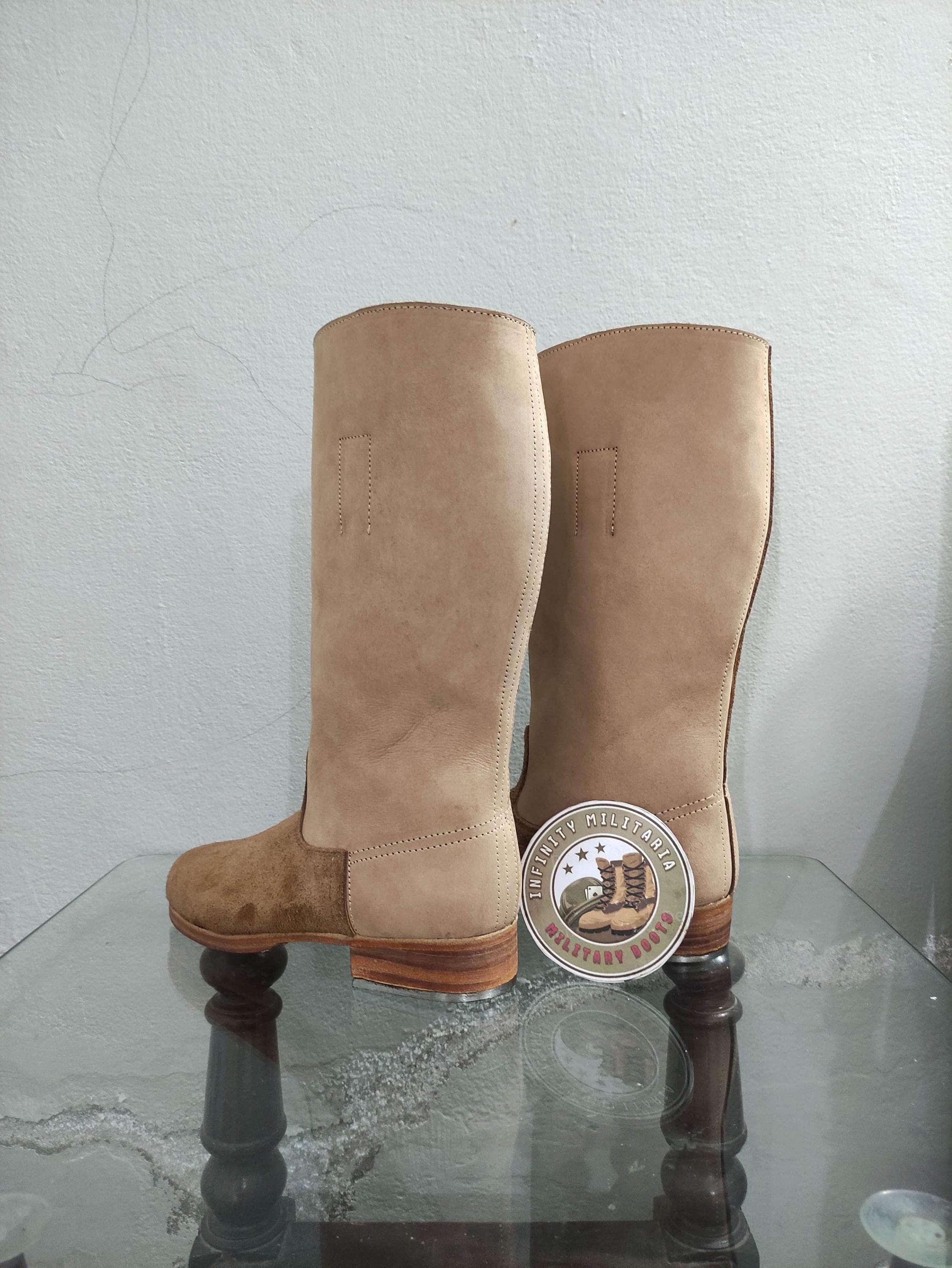 Handmade Suede Leather Long Boot: Military Riding Boot With Hobnails - Etsy