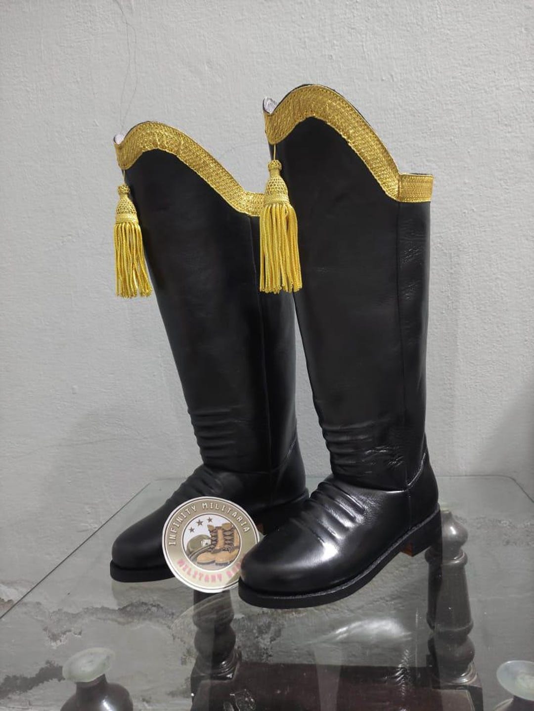 Handmade 18th Century Wellington Hessian Military Style Boot With Gold ...