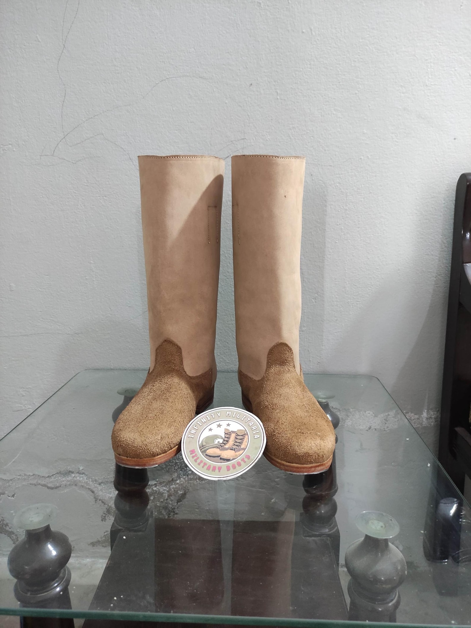 Handmade Suede Leather Long Boot: Military Riding Boot With Hobnails - Etsy