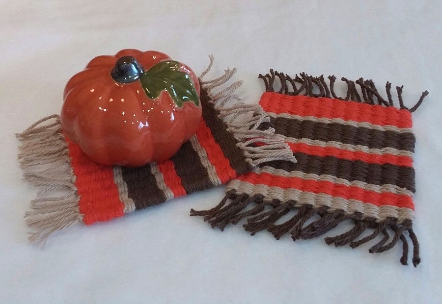 Hand Woven Mug Rug, Coaster, Color Coordinated Set of 2! in Autumn ...