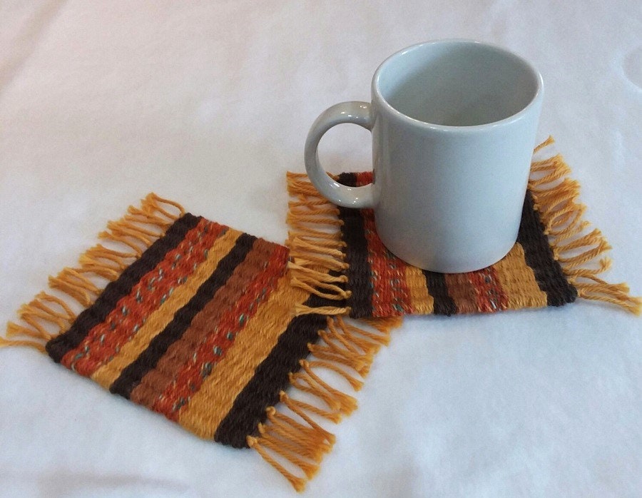 Hand Woven Mug Rug Coaster Fall Colors of Gold Brown - Etsy
