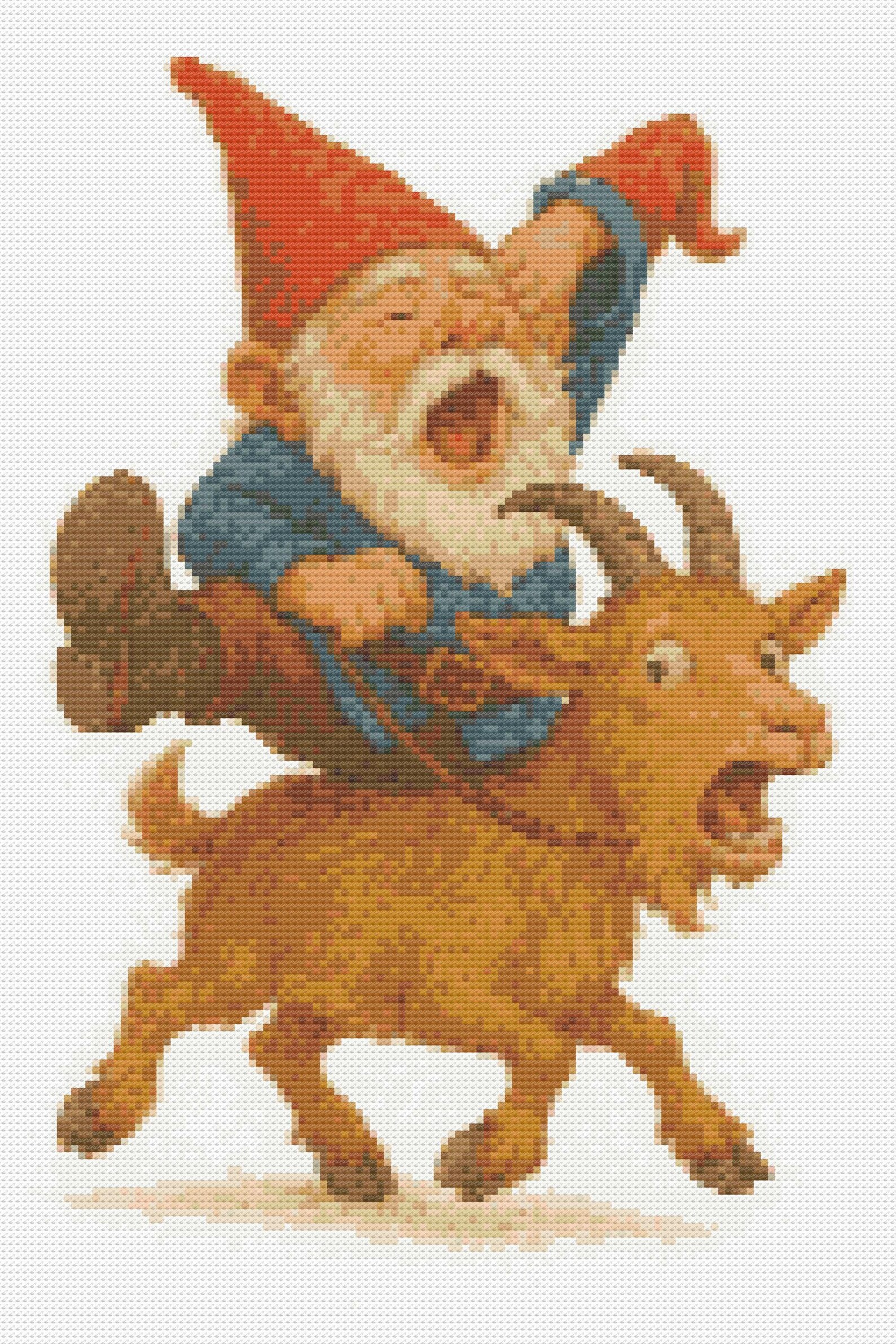 Gnome Riding a Goat Cross Stitch Pattern, Digital Printable - Etsy