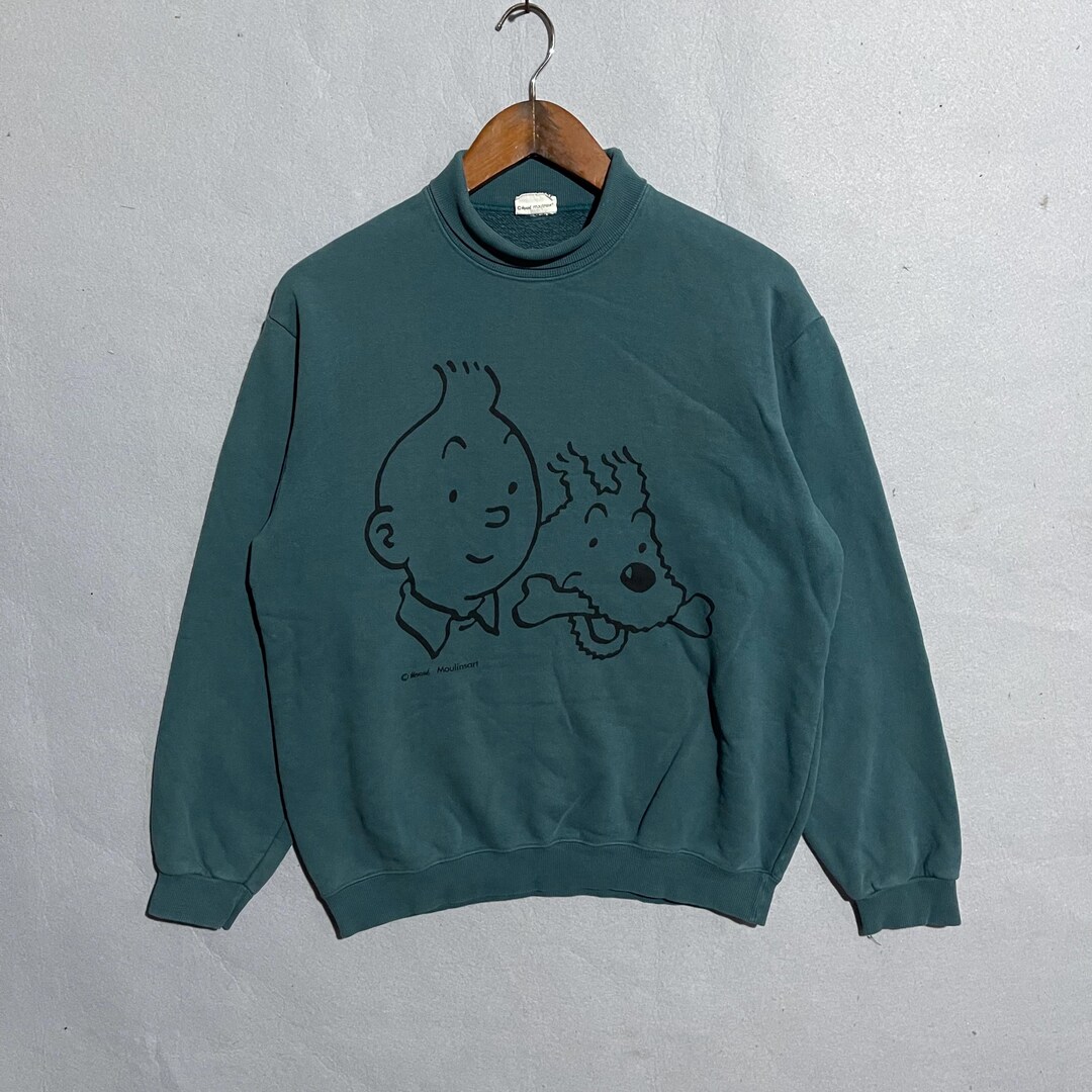 Vintage 90s Tintin & Snowy Moulinsart Sweatshirt Green Crewneck - Etsy