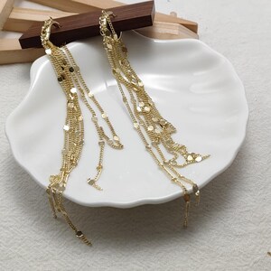 Long Dangle Chain Earrings, Long Chevron Earrings, Long Gold ...