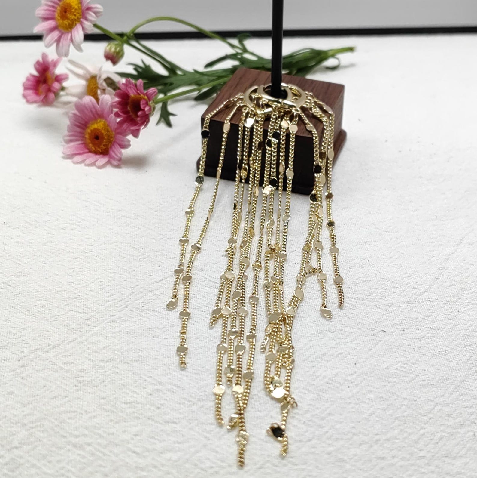 Long Dangle Chain Earrings, Long Chevron Earrings, Long Gold ...