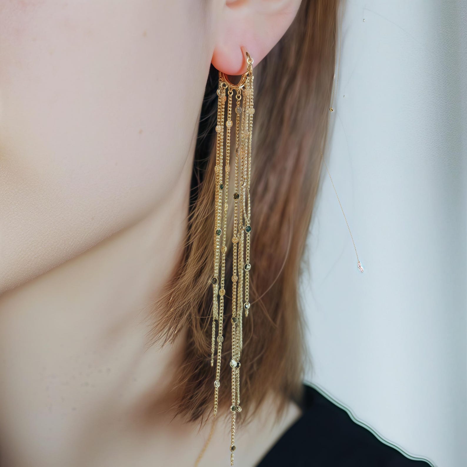 Long Dangle Chain Earrings, Long Chevron Earrings, Long Gold ...