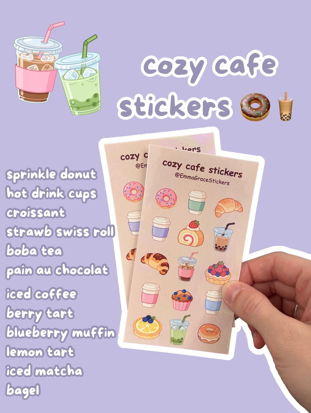 Cozy Cafe Sticker Sheet | Kawaii Food & Drink Planner Stickers - Etsy