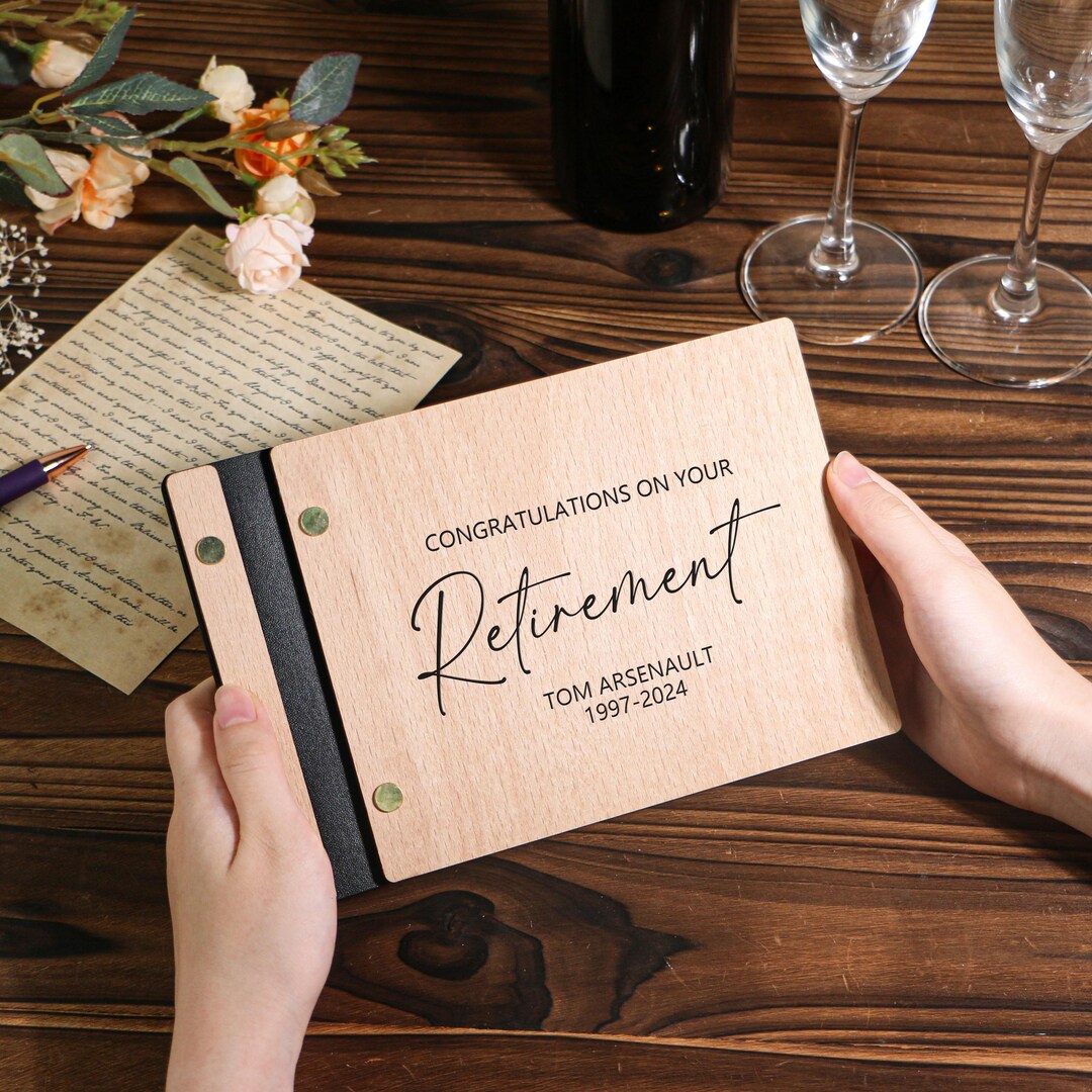 Personalized Retirement Memory Book: Engraved Wooden Guest Book - Etsy