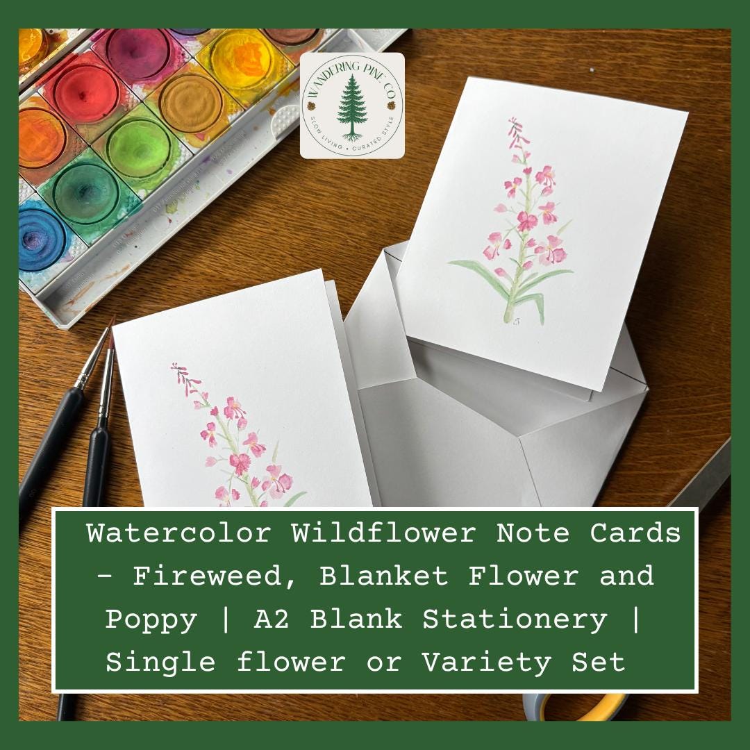 Watercolor Wildflower Note Cards – Fireweed, Blanket Flower and Poppy ...