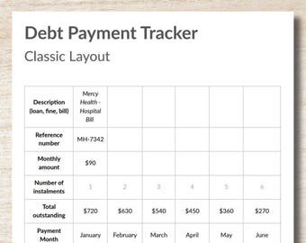Debt Payment Tracker Printable | Grid Layout | Monthly Payment Log ...