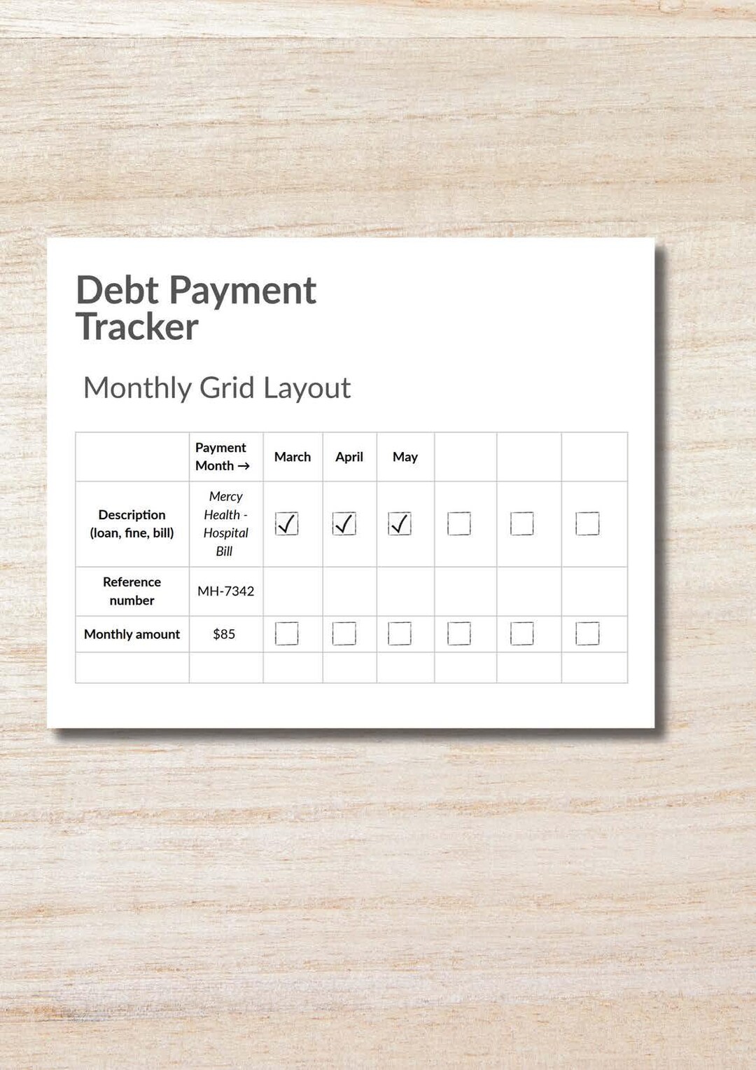 Debt Payment Tracker Printable | Grid Layout | Monthly Payment Log ...