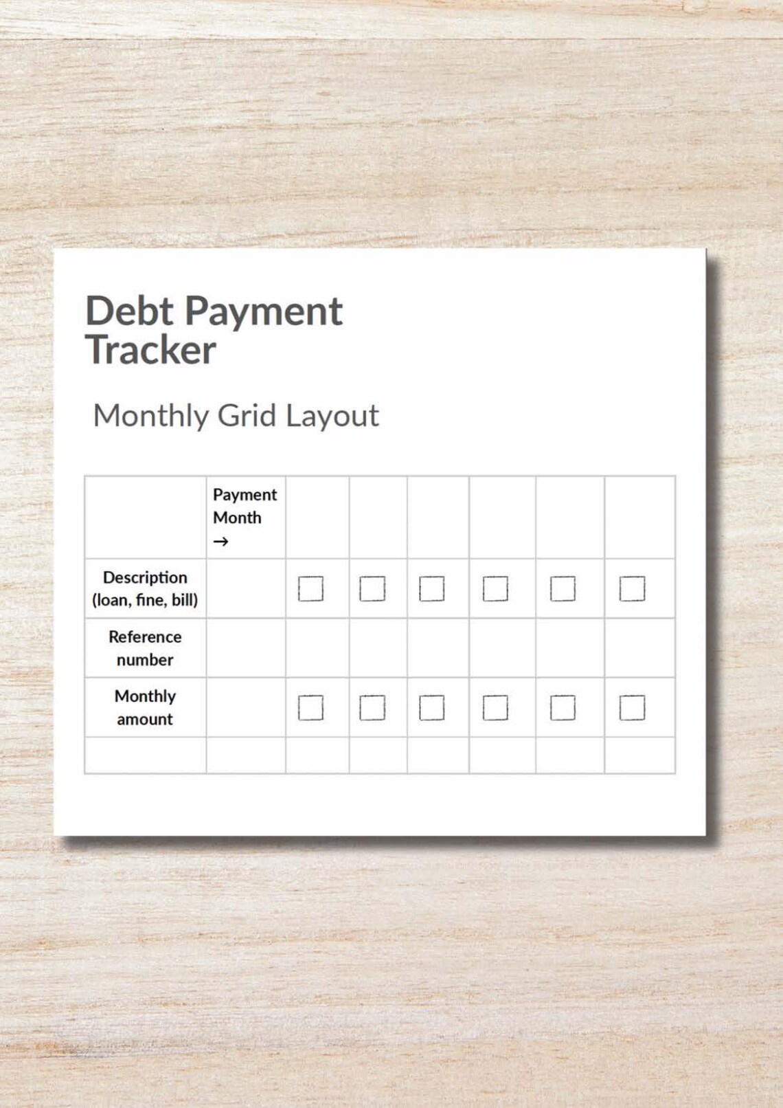 Debt Payment Tracker Printable | Grid Layout | Monthly Payment Log ...