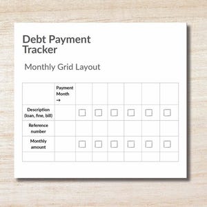 Debt Payment Tracker Printable | Grid Layout | Monthly Payment Log ...