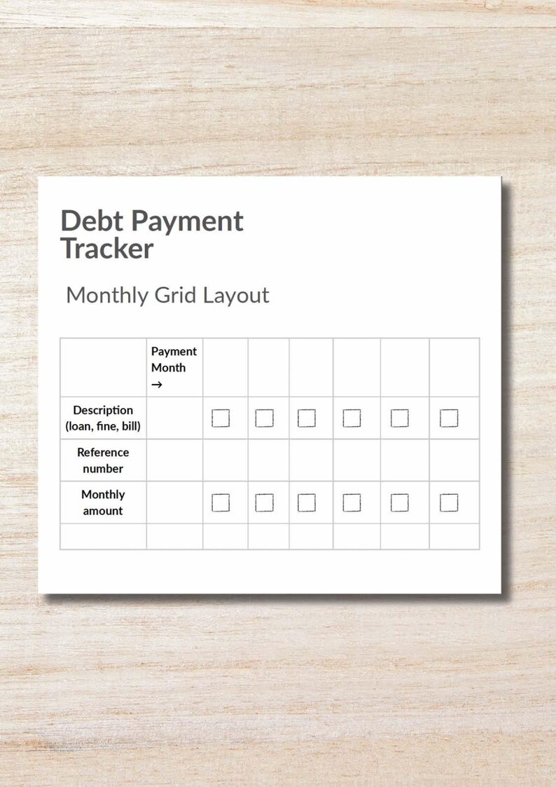 Debt Payment Tracker Printable | Grid Layout | Monthly Payment Log ...