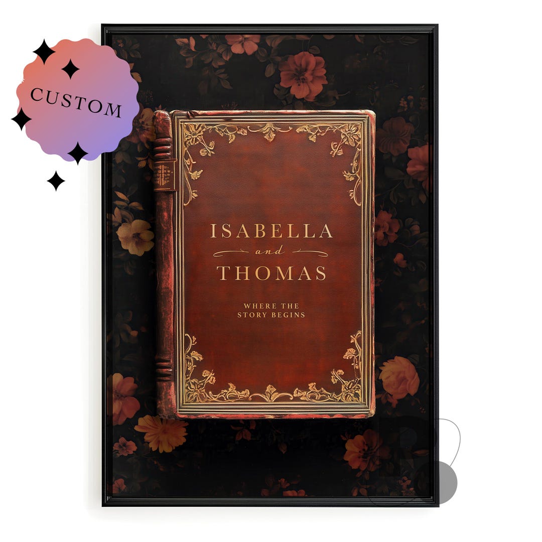 Personalized Romatic Book Cover Wall Art for Couple, Custom Art Print ...