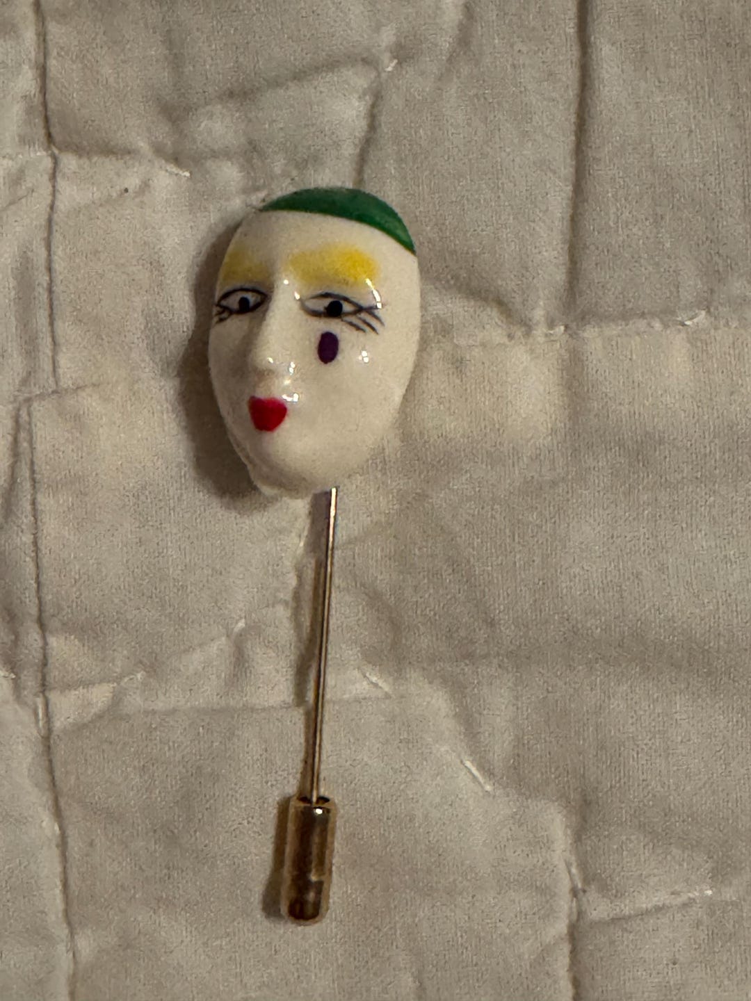 Vintage Painted Ceramic & Metal Circus Clown or Mime Face Head Stick ...