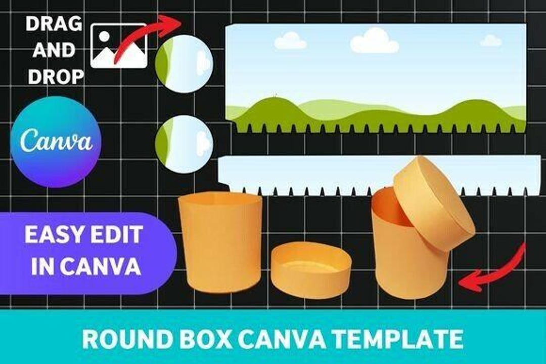 Round Box Canva Template, Editable Round Gift Box, Drag and Drop Canva ...