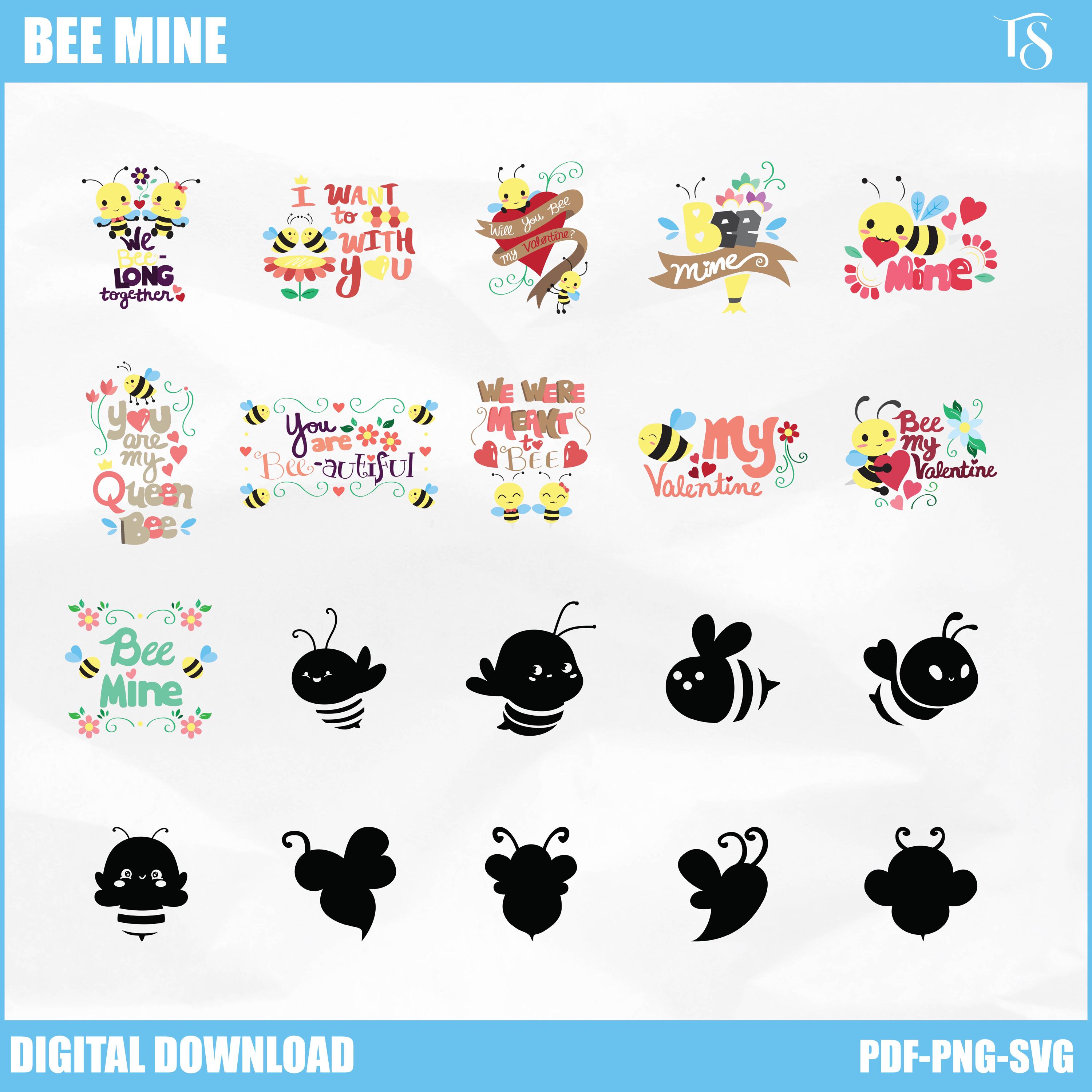 Bee Mine SVG Bundle | Cute Valentine Bee Quote PNG EPS | Love Insect ...