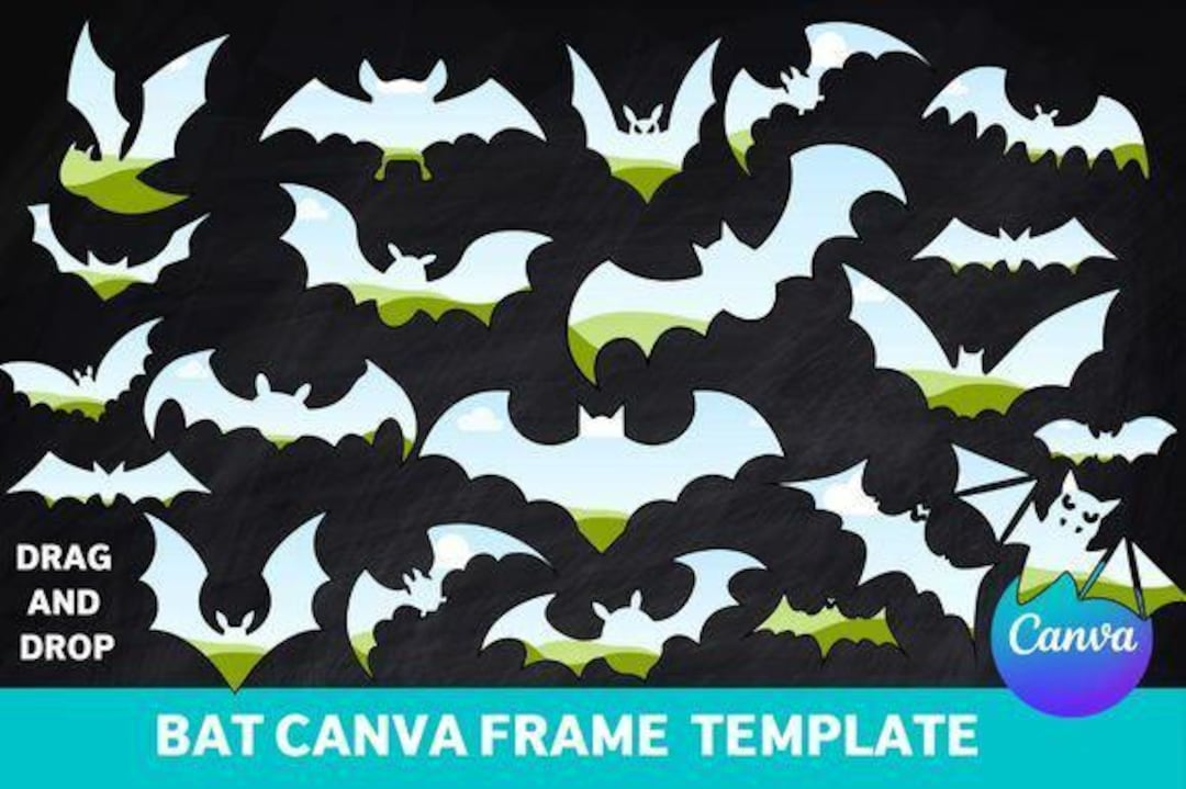 Bat Canva Frame Template, Editable Halloween Bat Frames, Drag and Drop ...