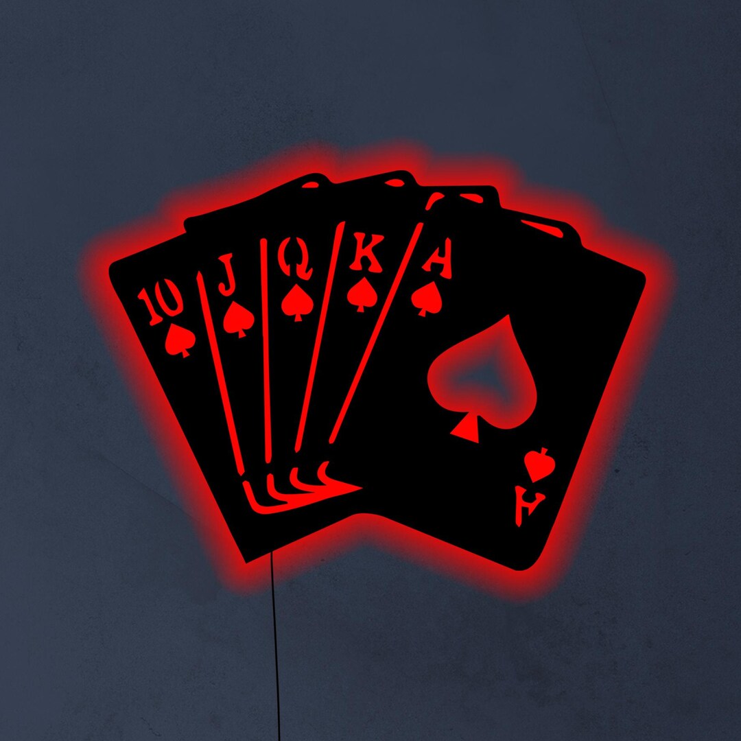 Royal Flush LED Sign, Poker Card Wall Art, Neon Sign Playing Room Decor ...