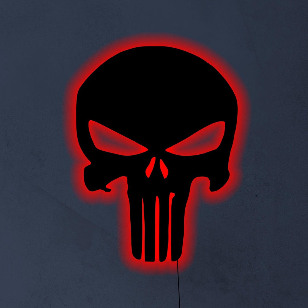 Personalized Punisher Skull LED Sign: Game Room Decor, Metallic Black ...