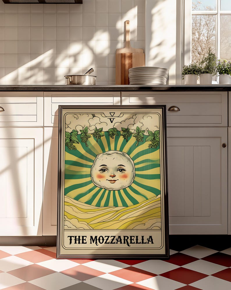 Mozzarella Tarot Card Print: Whimsical Kitchen Cheese Poster (digital ...