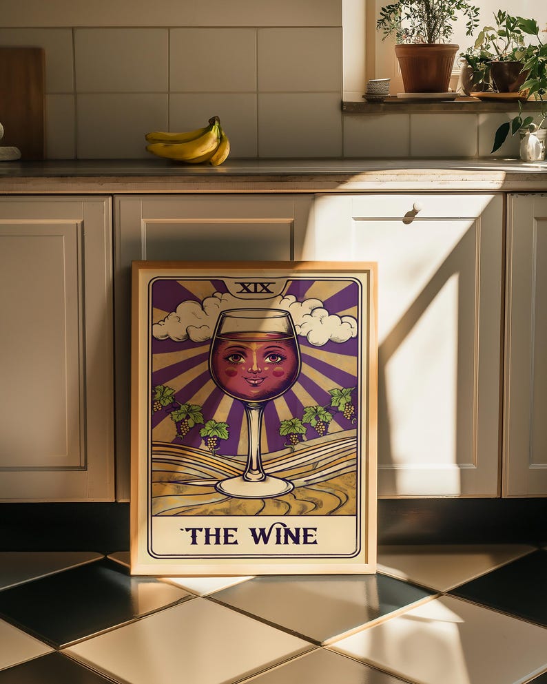 Printable Tarot Card Print Wine | Kitchen Wall Art | Whimsical Wine ...