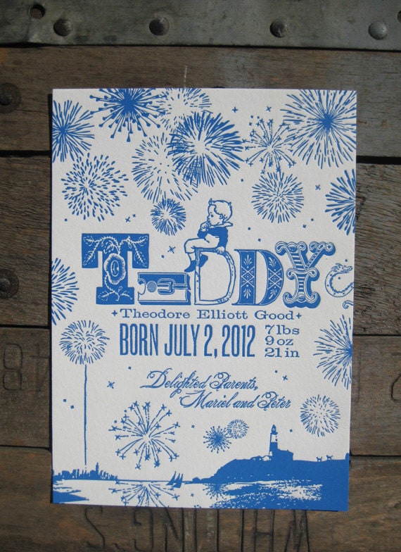 Fireworks at Night Spring Baby Letterpress Custom Birth Announcements ...